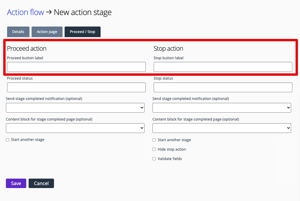 Action flow configuration – Good Grants Help Centre